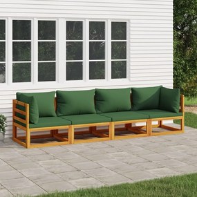 vidaXL 4dílná zahradní sedací souprava s poduškami masivní dřevo [3155284] Barva polštáře: Zelená