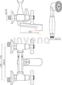 Invena Roma, vanová baterie s ruční sprchovou sadou, chromová, INV-BW-21-00S-L