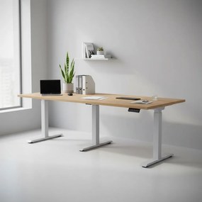 Výškově nastavitelný stůl OfficeTech Long, 240 x 80 cm, šedá podnož, dub kamenný