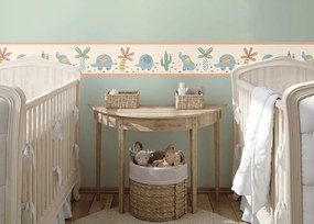 Dětská samolepící bordura na zeď Broskvoví Sloni | 5 m x 13.8 cm | DWBD8503
