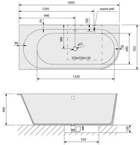Polysan Sussi L asymetrická vana rohová 170 x 70 cm levá litý mramor bílá 90177L