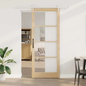 Posuvné dveře 93 x 232 cm Masivní borové dřevo a sklo Přírodní 3332375