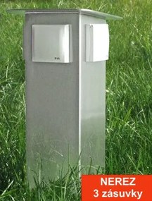 MCJ Nerezový zahradní sloupek, 3 zásuvky 230V/50Hz, IP44, 30 cm