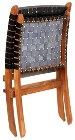 vidaXL Skládací židle vyplétaná černá pravá kůže