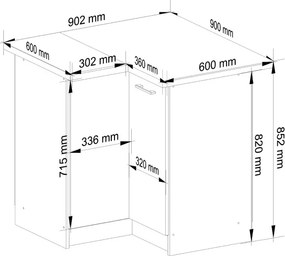 Spodní rohová kuchyňská skříňka s deskou OLIWIA S90/90 bílá / červená, lesk