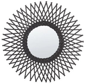 Nástěnné ratanové zrcadlo ve tvaru slunce ⌀ 60 cm černé TAGOLU Beliani