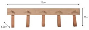 Dřevěný věšák s koženými poutky Peg Rail 75 cm Garden Trading