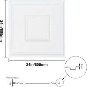 Stropní dlaždice 12-balení 24 × 24 V PVC Snadná instalace Bílá geometrická