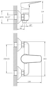 Aqualine, LOTTA nástěnná sprchová baterie, rozteč 150mm, chrom, LT611