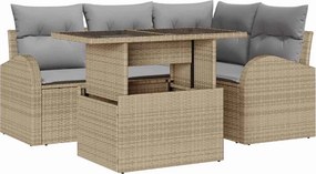 Sada zahradních pohovek 5 ks 4-Počet míst Béžová Poly ratan 3357373
