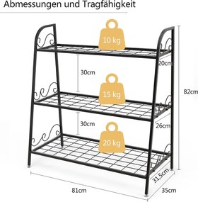Costway Polička na rostliny 3-Tier kovový stojan na rostliny – 81 × 35 × 82 cm
