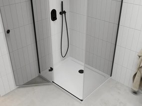 Mexen Roma Duo, sprchový kout 70 (dveře) x 80 (dveře) cm, 6mm čiré sklo, černý profil + SLIM sprchová vanička 5cm bílá + černý sifon, 854-070-080-70-00-4010B