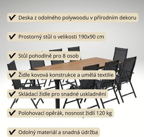 Vikio Zahradní set 190x90 pro 8 osob přírodní V138-190P2