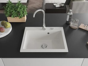 Mexen Elix granitový dřez 1-komorový 600 x 500 mm, bílý, sifon chrom - 6525601005-20
