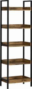 HOMCOM Knihovna v industriálním stylu s 5 policemi, Dřevěná a kovová knihovna pro domov a kancelář, 48x30x155cm, Rustikální hnědá | Aosom
