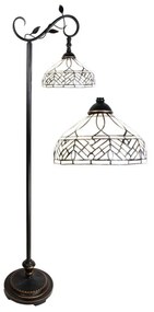 Bílá stojací Tiffany lampa kamínky a ornamenty – 36x25x152 cm