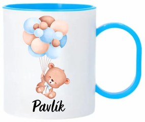 Plastový hrníček Medvídek s balónky kluk
