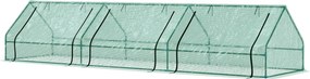 Outsunny Voděodolný a UV-odolný Zahradní Skleník se 3 Rolovacími Okny, Mini Rostlinný Skleník ze Základního Oceli a Polyetylenu, 400x100x80 cm, Zelený