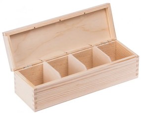 FK Dřevěná krabička na čaj s přihrádkami - 28x9x8 cm, Přírodní