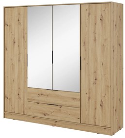 Šatní skříň Kelly 4D 206 cm se zrcadlem dub artisan