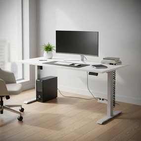 Výškově nastavitelný stůl OfficeTech B, 160 x 80 cm, šedá podnož, bílá