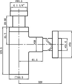 Aqualine umyvadlový sifon hranatý 1'1/4 odpad 32 mm chrom CV1004 Koupelny Bernold