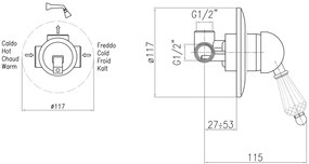 SAPHO KIRKÉ CRYSTAL podomítková sprchová retro baterie, 1 výstup, páčka krystal, zlato KI41KZ