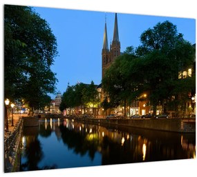 Skleněný obraz nočního historického města (70x50 cm)