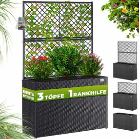 Umělý ratan Truhlík s mříž na popínavé rostliny černá