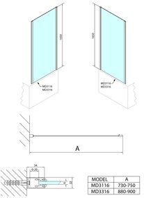 Polysan, DEEP sprchová boční stěna 750x1650mm, čiré sklo, MD3116