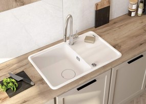 Deante Momi, 1-komorový granitový dřez 780x500x230 mm s úsporným sifonem, bílá matná, DEA-ZKM_A113