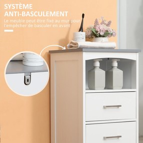 Kleankin Volně stojící koupelnová skříňka se 3 zásuvkami a 1 otevřenou přihrádkou - 40 x 33 x 80 cm - Bílá | Aosom