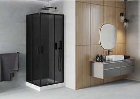 Mexen Rio, čtvercový sprchový kout s posuvnými dveřmi 70 (dveře) x 70 (dveře) x 190 cm, 5mm šedé sklo, černý profil + bílá sprchová vanička RIO, 860-070-070-70-40-4510