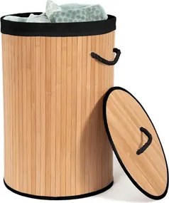 Compactor Bamboo černá / Bambusový koš na prádlo s víkem / kulatý / 75