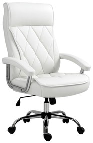 Kancelářská židle Vinsetto imitace kůže, ergonomická kancelářská židle, otočná židle s houpací funkcí, výškově nastavitelná, bílá| Aosom
