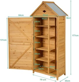 Costway Dřevěná zahradní skříň na nářadí – 70 × 36 × 177 cm, přírodní