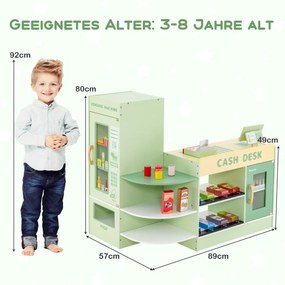 Costway Dětský dřevěný obchod s bočním pultem – 89 × 57 × 80 cm, zelený