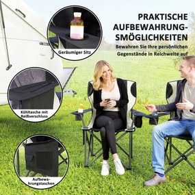 Outsunny Sada 2 skládacích kempingových židlí s opěrkami, držákem na nápoje, opěrkou hlavy a chlazením – Skládací židle do přírody s nosností až 120 …