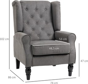 HOMCOM křeslo polohovatelné křídlo s čalouněním, dřevěné nohy, polyester, tmavě šedá, 74x86x102cm, do obývacího pokoje a ložnice | Aosom.de