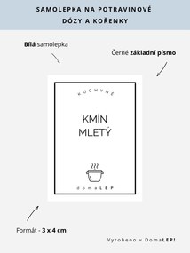 Samolepka na kořenky KMÍN MLETÝ bílá 3 × 4 cm základní písmo