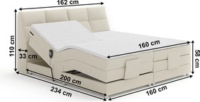 Elektrická polohovací postel, boxspring, béžová, 160x200, GERONA NEW