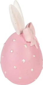 Růžové velikonoční vajíčko s kamínky a králičíma ušima – 6x12 cm