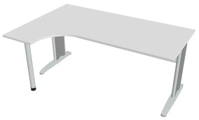 Stůl ergo oblouk pravý 180×120/80 cm - Hobis Cross CE 1800 P Dekor stolové desky: bílá, Dekor lamino podnože: bílá, Barva nohou: Stříbrná