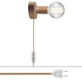 creative cables Spostaluce, nástěnná dřevěná lampa s vypínačem a zástrčkou Barva: Neutrální-Rn06