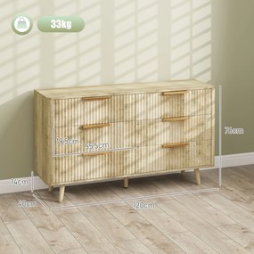 HOMCOM Komoda se 6 zásuvkami do ložnice s pruhovaným designem a dřevěnými nohami, příborník do obývacího pokoje a chodby 62x35x105 cm Dub