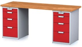 Alfa 3 Dílenský stůl MECHANIC I se 2 zásuvkovými dílenskými boxy na nářadí místo nohou, 8 zásuvek, 2000 x 700 x 880 mm, červené dveře