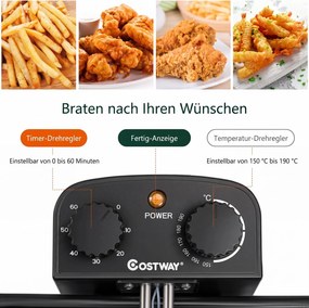 Costway Fritéza s tukem 5 L z nerezové oceli 1700 W s 3 fritovacími košíky