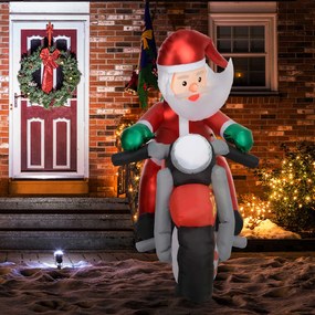 Outsunny Santa Claus na motorce, zahradní dekorace, LED, nafukovací, odolný proti povětrnostním vlivům, 180 x 95 x 170 cm