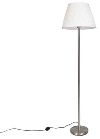 Moderní stojací lampa ocelová s bílým plisovaným stínidlem 45 cm - Simplo