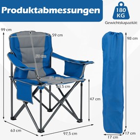 Costway Nadměrná kempingová židle Přenosná skládací židle s – námořnická modrá